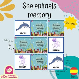 Sea Animals Memory Game, Matching Activity, Party Game, Preschool ...