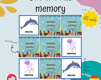 Sea Animals Memory Game, Matching Activity, Party Game, Preschool ...