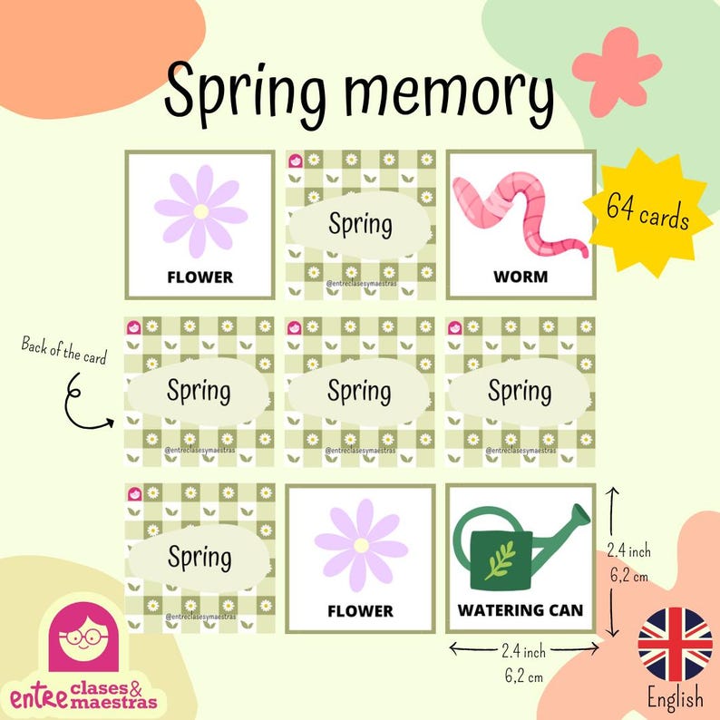 Spring Memory Game Printable | 64 Matching Cards With Words | Preschool ...