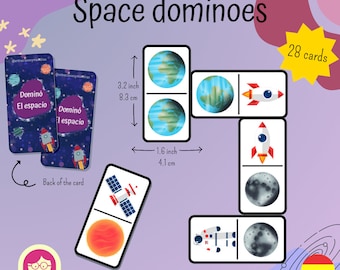 Space Dominoes Game, Matching Activity, Party Game, Preschool Printable ...