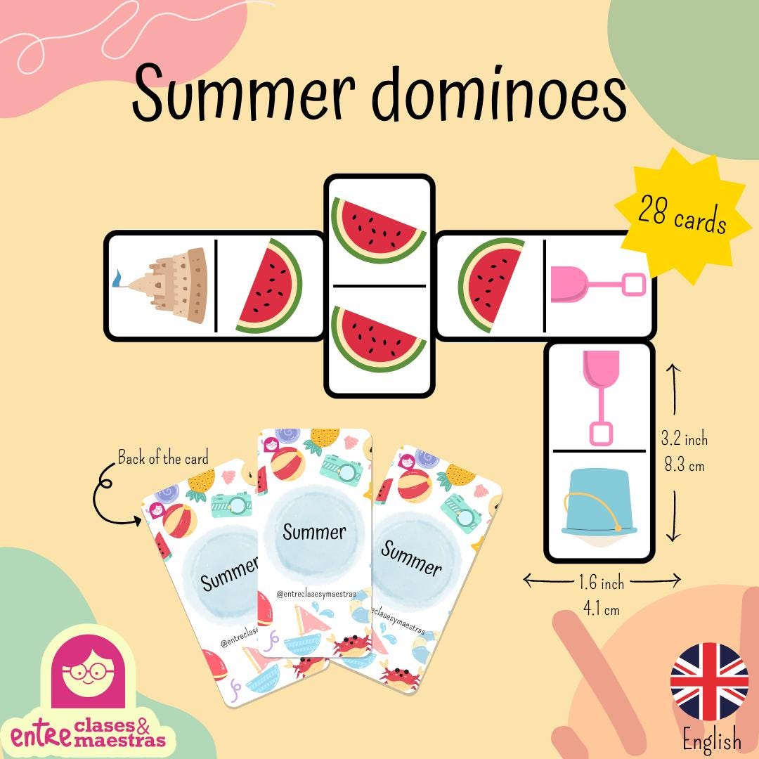 Printable Summer Domino Game for Kids | 28 Cards With Fun Illustrations ...