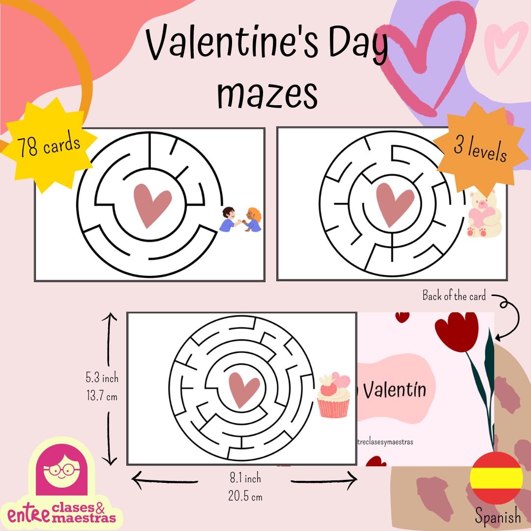 Valentine's Day Maze Cards Printable | 78 Mazes With 3 Difficulty ...