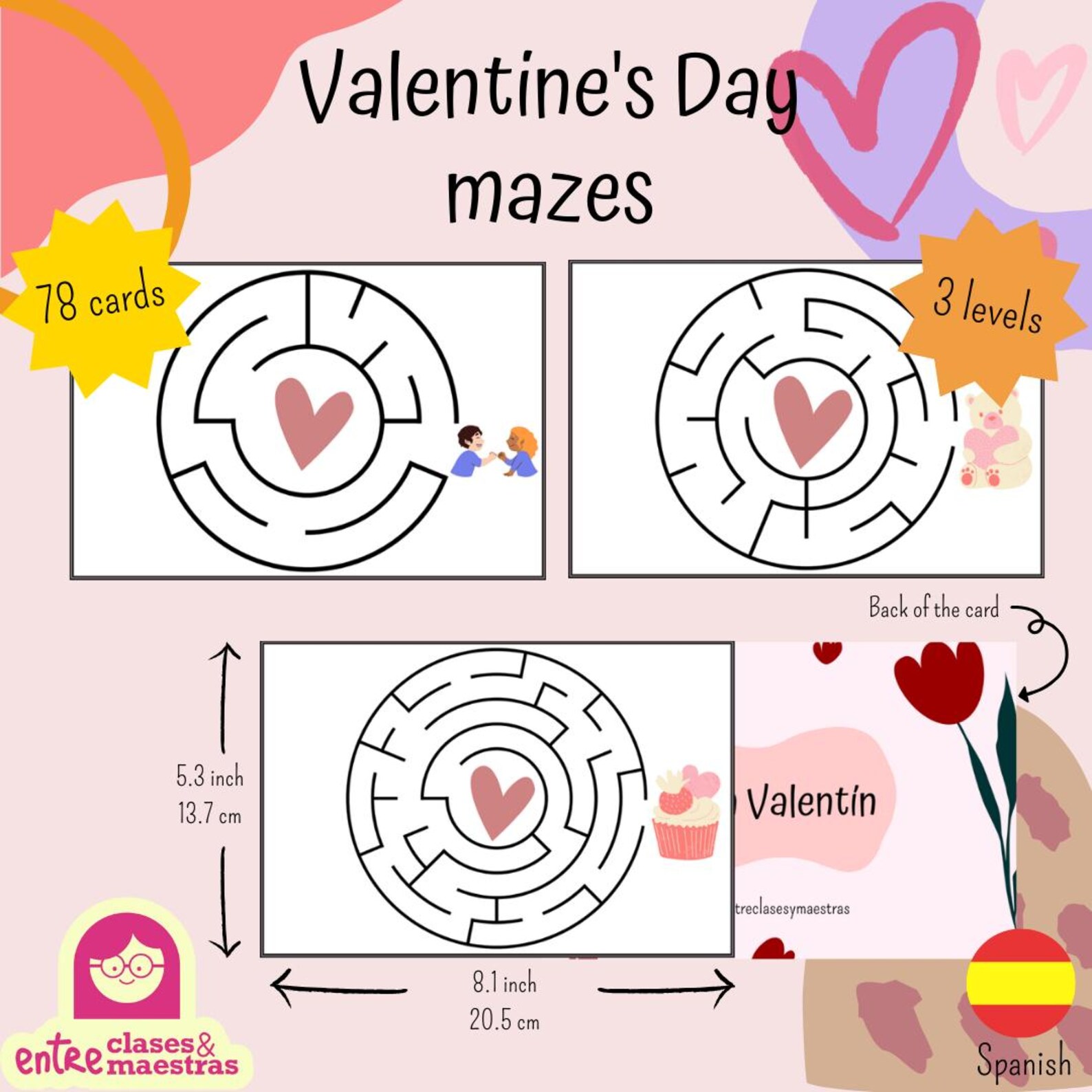 Valentine's Day Maze Cards Printable | 78 Mazes With 3 Difficulty ...