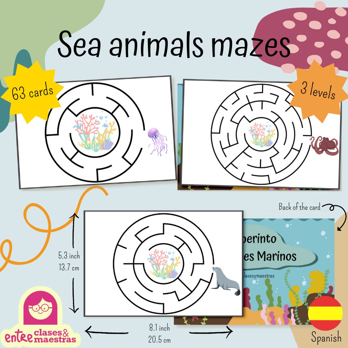 Sea Animals Maze Game, Logic Activity, Mind Game, Preschool Printable ...