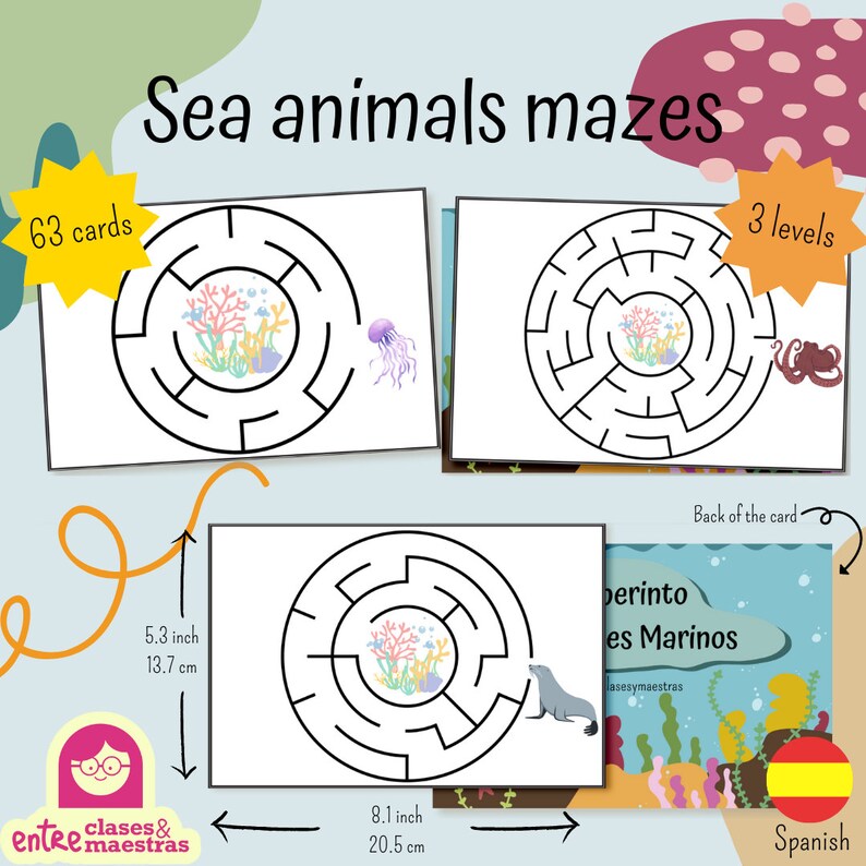 Sea Animals Maze Game, Logic Activity, Mind Game, Preschool Printable ...