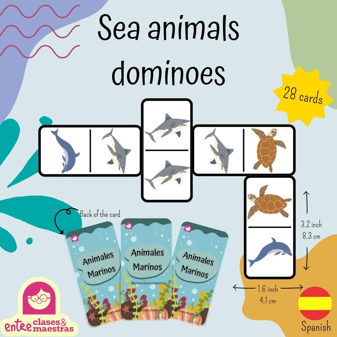 Sea Animals Domino Game in Spanish | Printable Matching Activity for ...