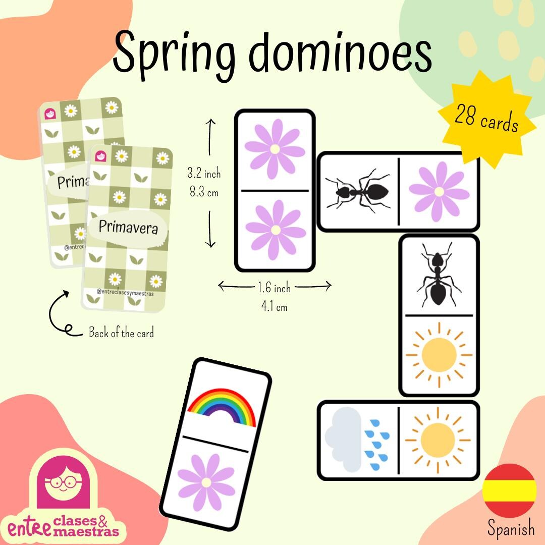 Spring Spanish Domino Game Printable | Spanish Vocabulary Matching Game ...