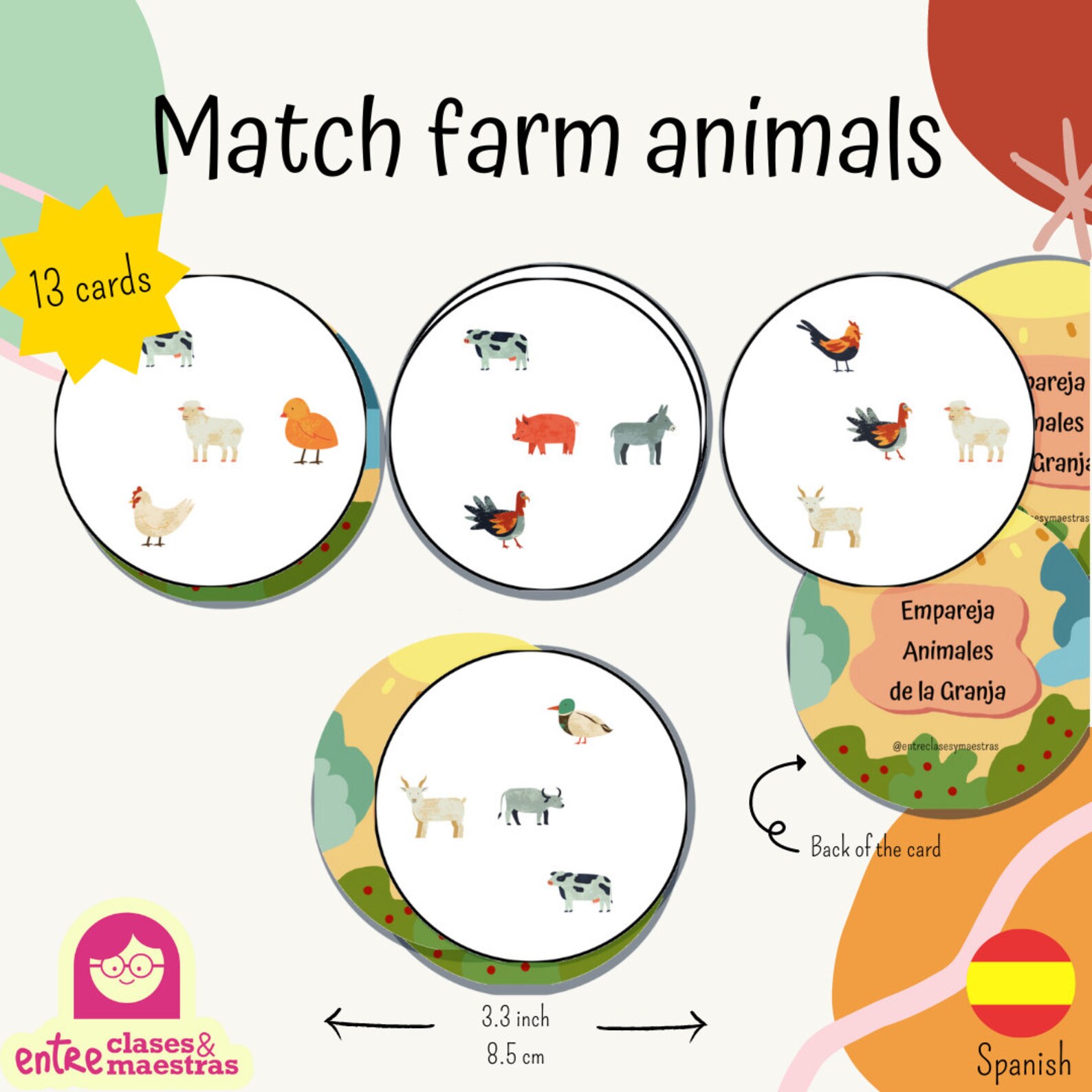 Farm Animals Match Game, Matching Activity, Party Game, Preschool ...