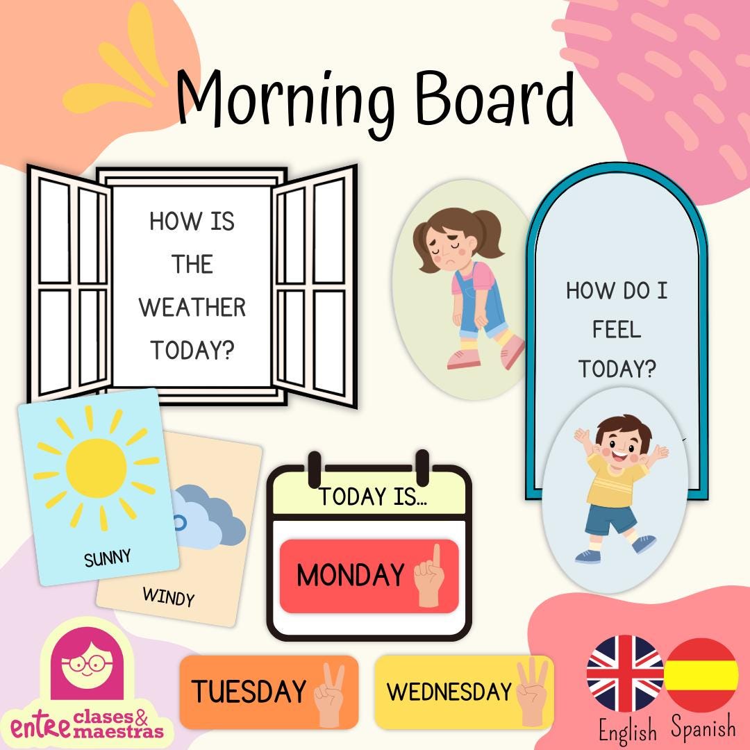 Printable Morning Board in English and Spanish | Daily Routine Chart ...