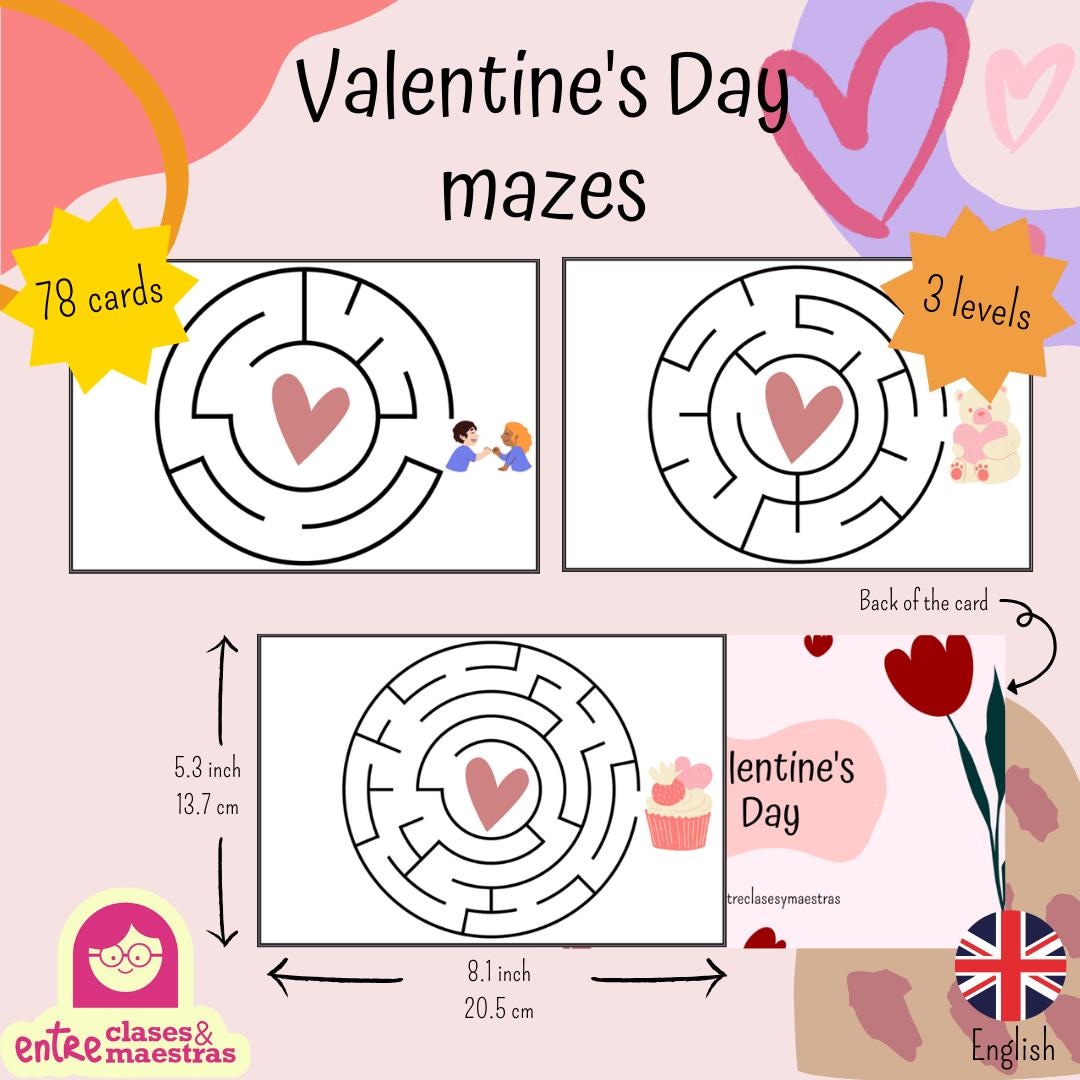 Valentine's Day Mazes Printable A5 | 78 Maze Cards | 3 Difficulty ...