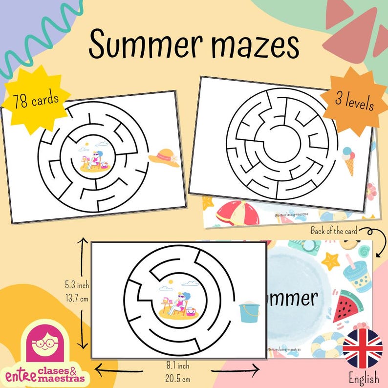 Summer Maze Printable Game for Kids | 72 Cards in 3 Difficulty Levels ...
