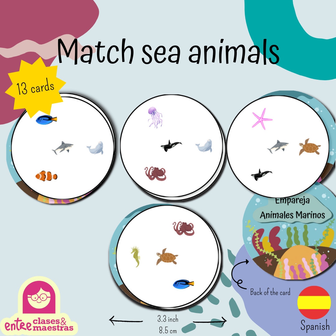 Sea Animals Match Game, Matching Activity, Party Game, Preschool ...