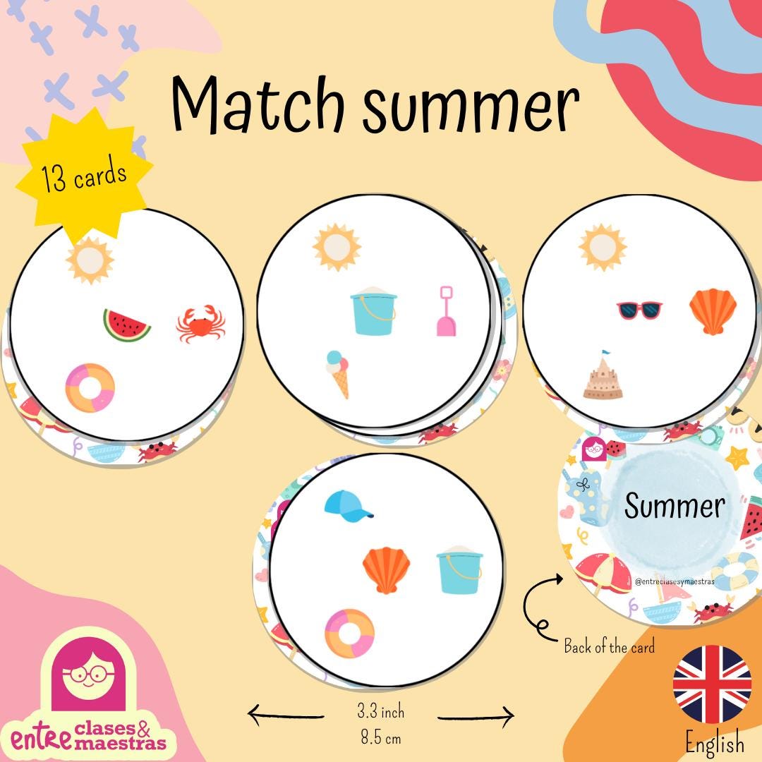 Summer Match Game Printable | Fun Visual Matching Activity for Kids ...