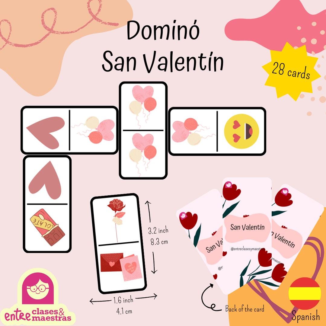 Spanish Valentine's Day Domino Game for Kids | Bilingual Printable PDF ...