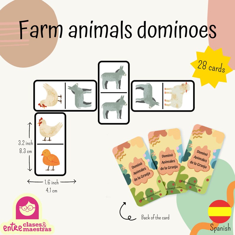 Farm Animals Dominoes Game, Matching Activity, Party Game, Preschool ...