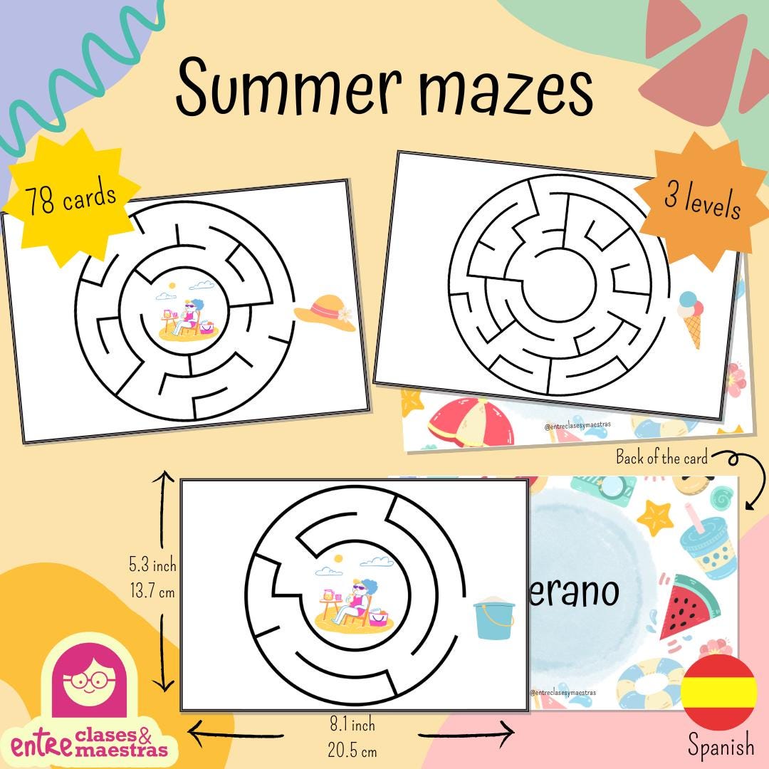 Summer Mazes for Kids | Printable Logic Game | 78 Cards | 3 Difficulty ...