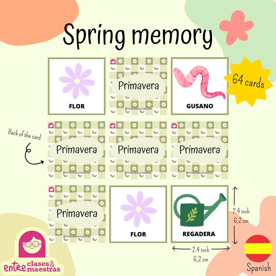 Spring Spanish Memory Game Printable | Spanish Vocabulary Matching ...