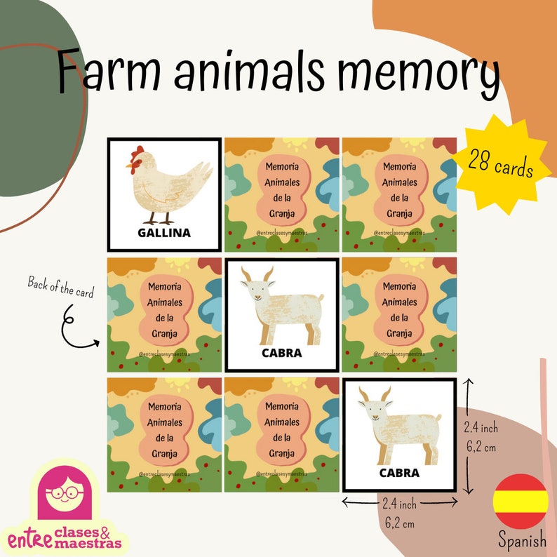 Farm Animals Memory Game, Matching Activity, Party Game, Preschool ...