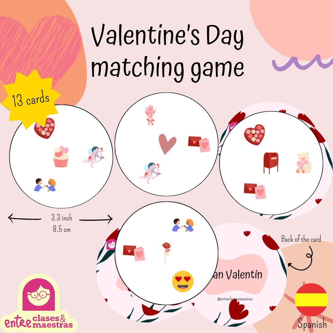 Spanish Valentine's Day Matching Game for Kids | Bilingual Spot It ...
