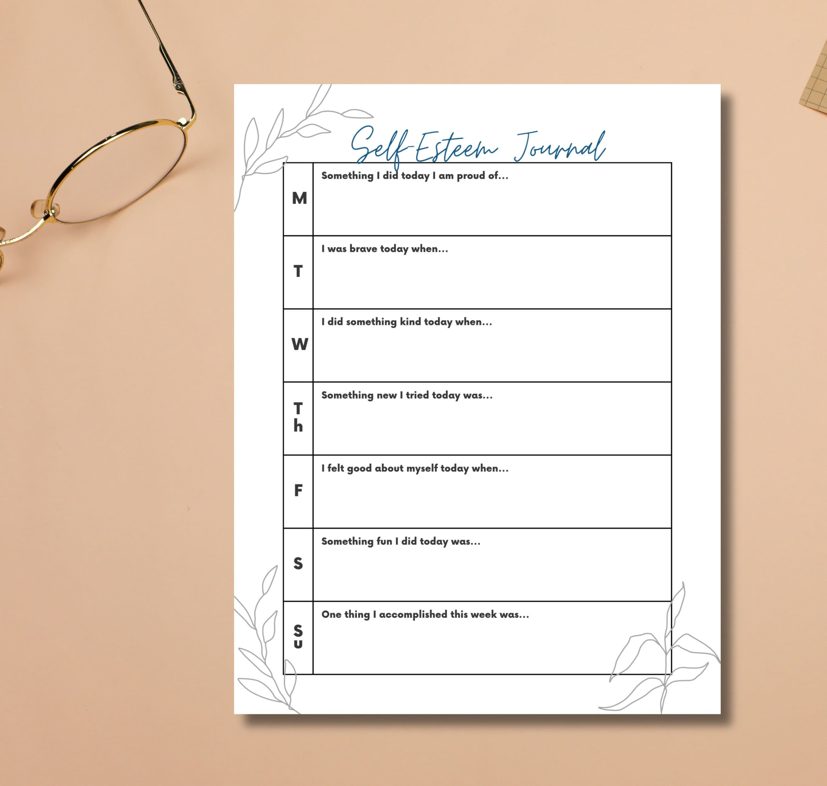 Printable Journal Daily Diary Self-esteem Log Journal With - Etsy