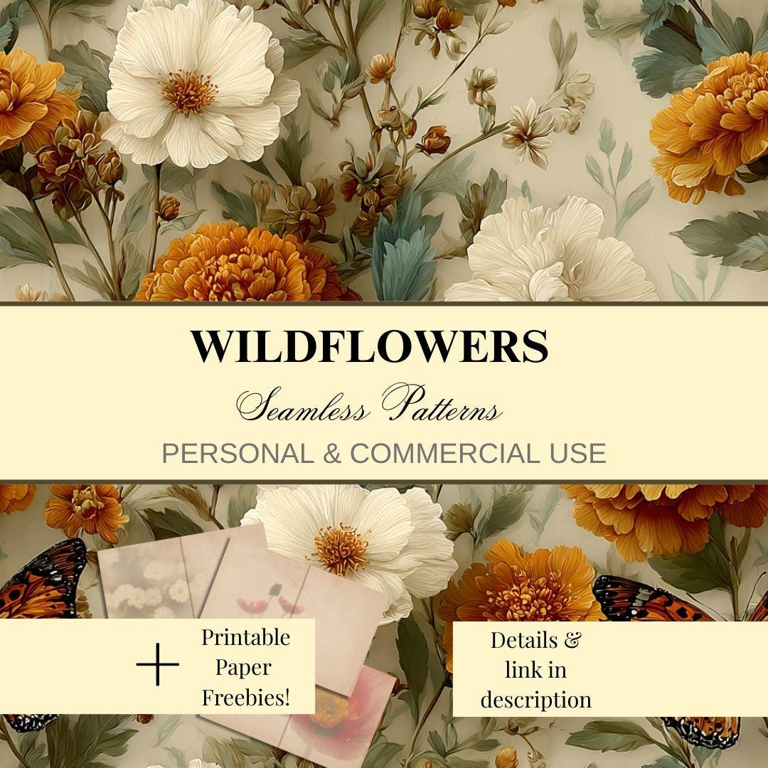 Wildflower Floral Seamless Pattern, Digital Paper for Crafting ...