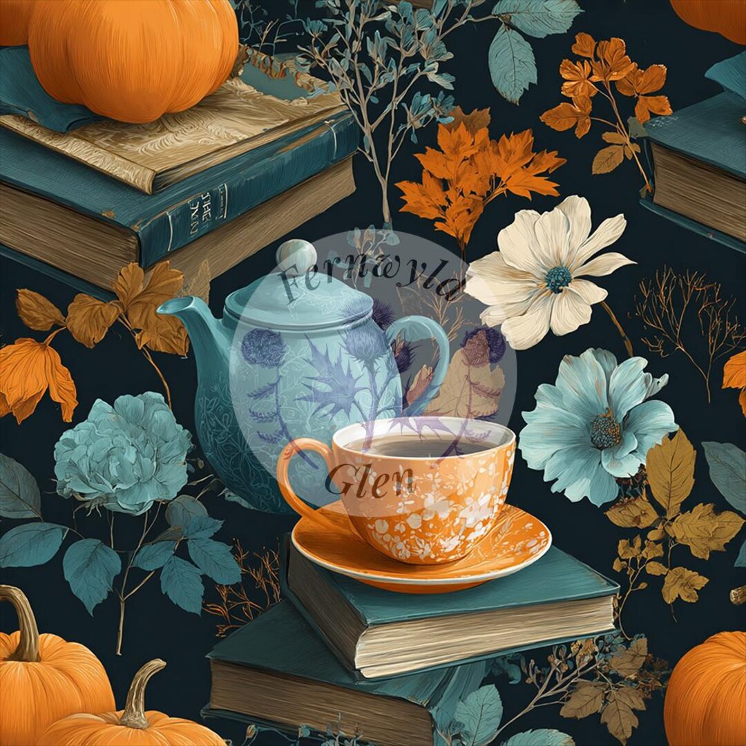 Fall Floral Bookish Seamless Pattern: Commercial Use Digital Print (300 ...
