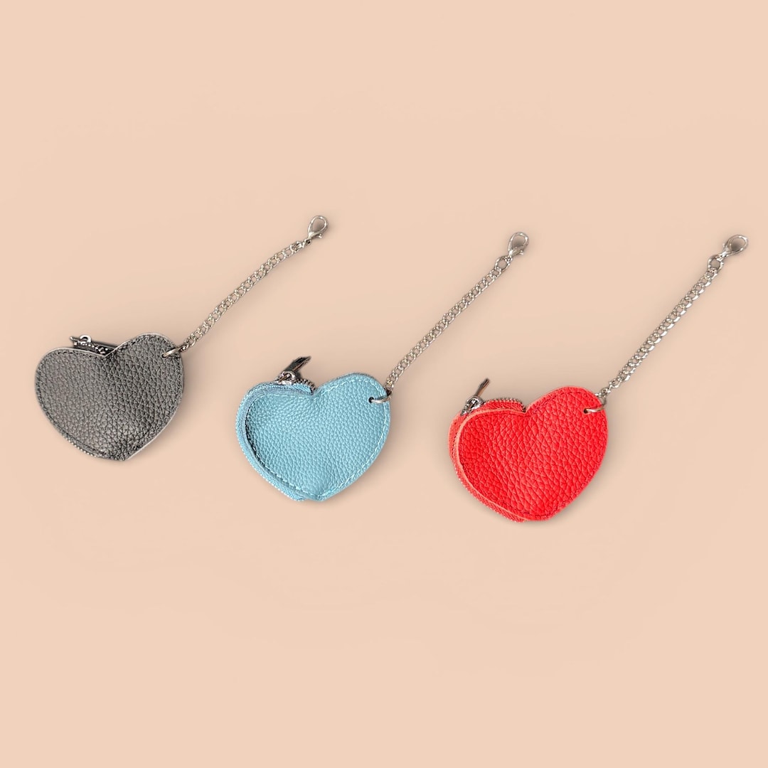 Genuine Leather Heart Pouch | Zipper Wallet Bag Charm, Silver Hardware ...