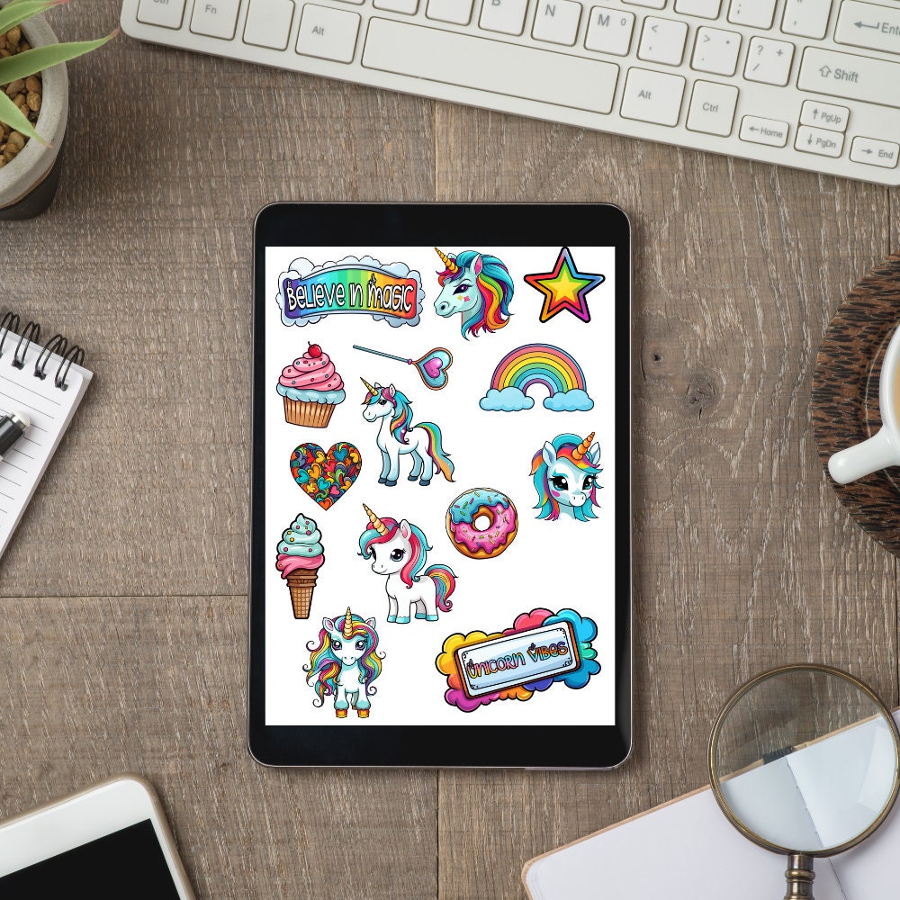 Rainbow Unicorn Sticker Pack, A4 Digital Sticker Packs Ready to Print ...