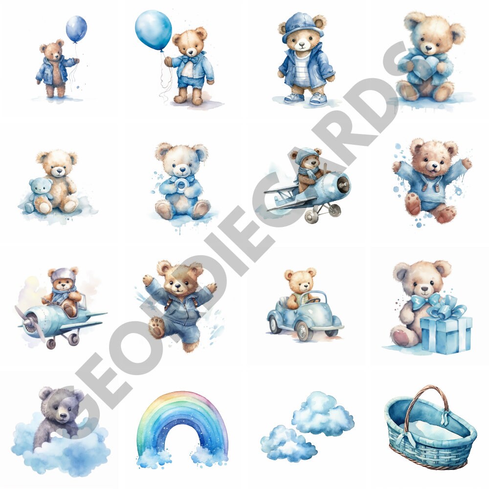 Baby Blue Teddy Bear Clipart Pack 22 High Quality PNG Images - Etsy