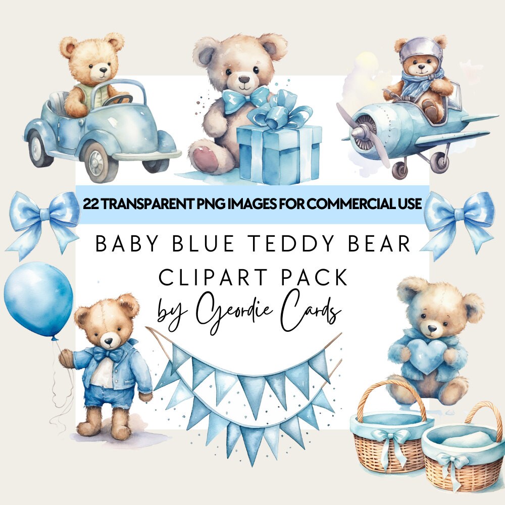 Baby Blue Teddy Bear Clipart Pack 22 High Quality PNG Images - Etsy