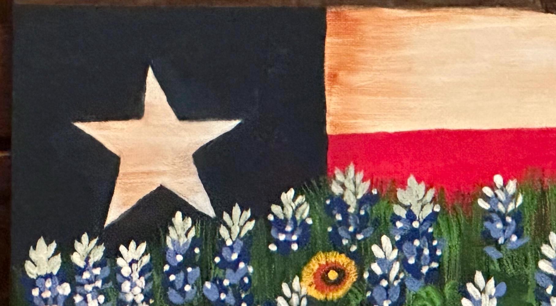 Old Barn Displays Aged Texas Flag Surrounded by Field of Bluebonnets ...