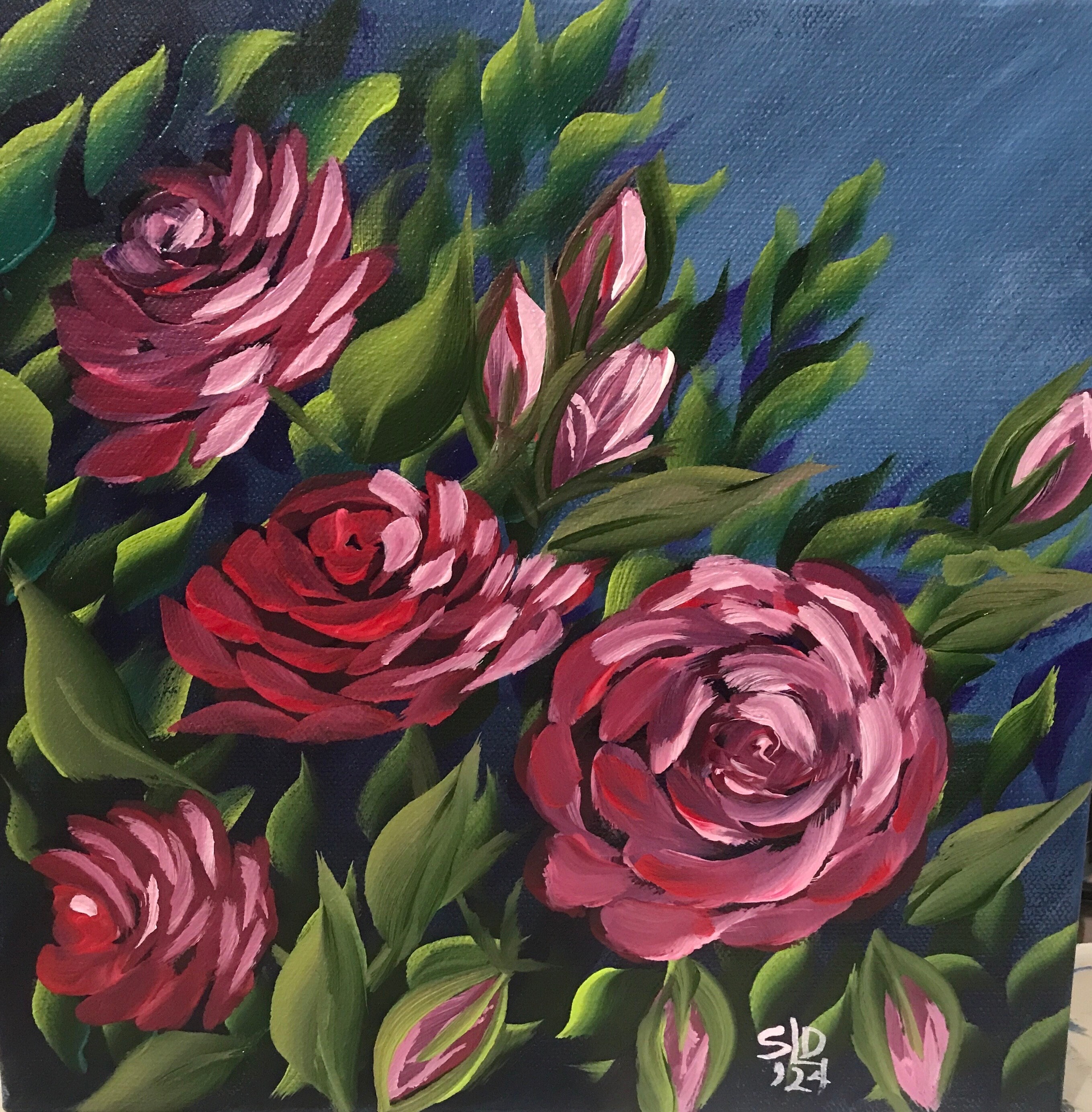 Abstract Red Roses With Buds 10x10” Shelf Sitter - Etsy