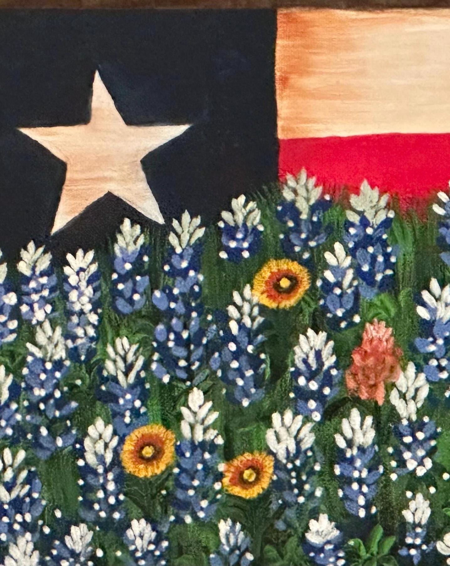 Old Barn Displays Aged Texas Flag Surrounded by Field of Bluebonnets ...