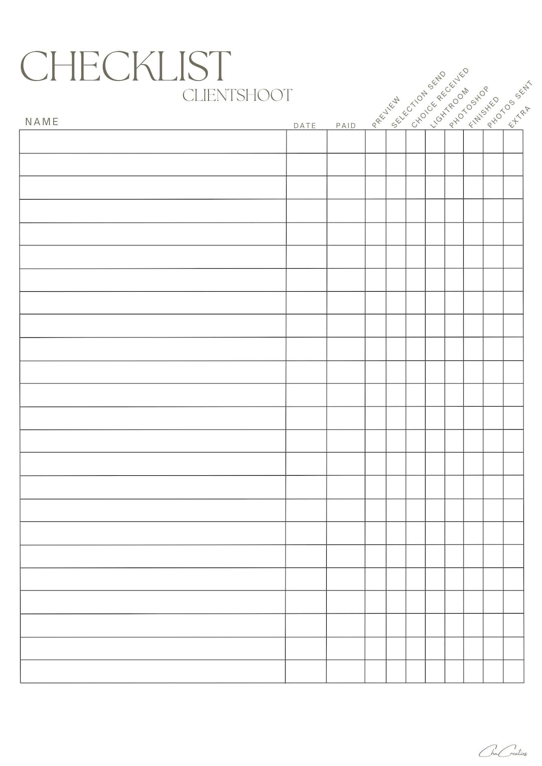Clientshoot Checklist Checklist Checkinglist Musthave - Etsy