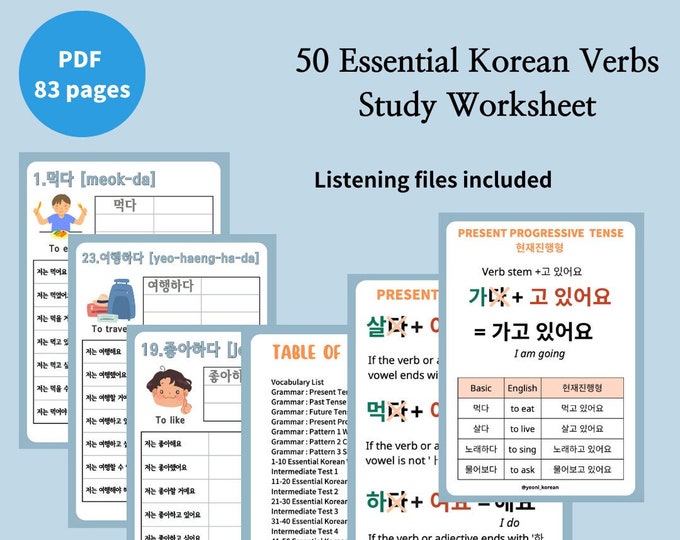 Study Korean Basic Phrases 100/ Hangul Worksheets/ Korean Learning ...