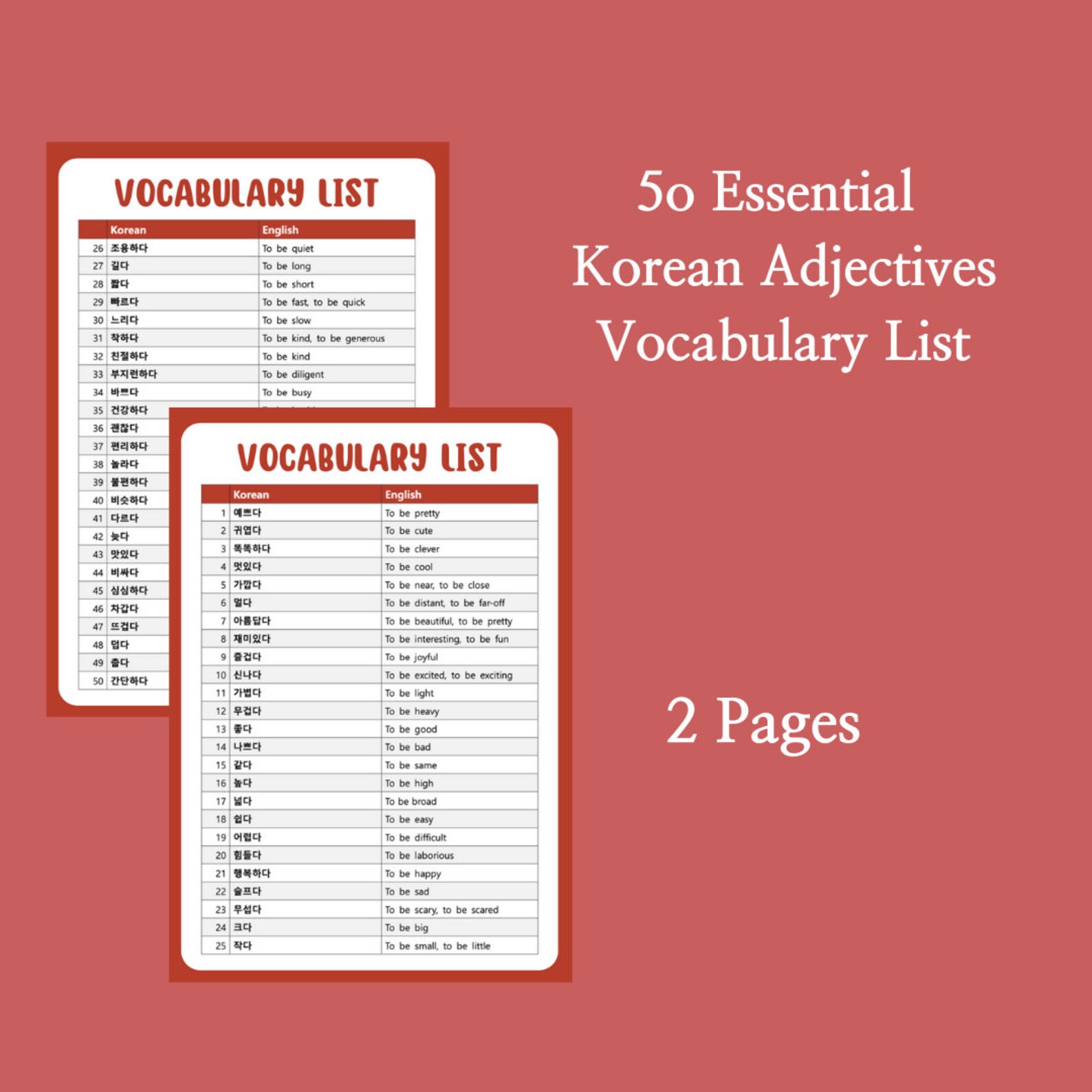 50 Essential Korean Adjectives - Etsy