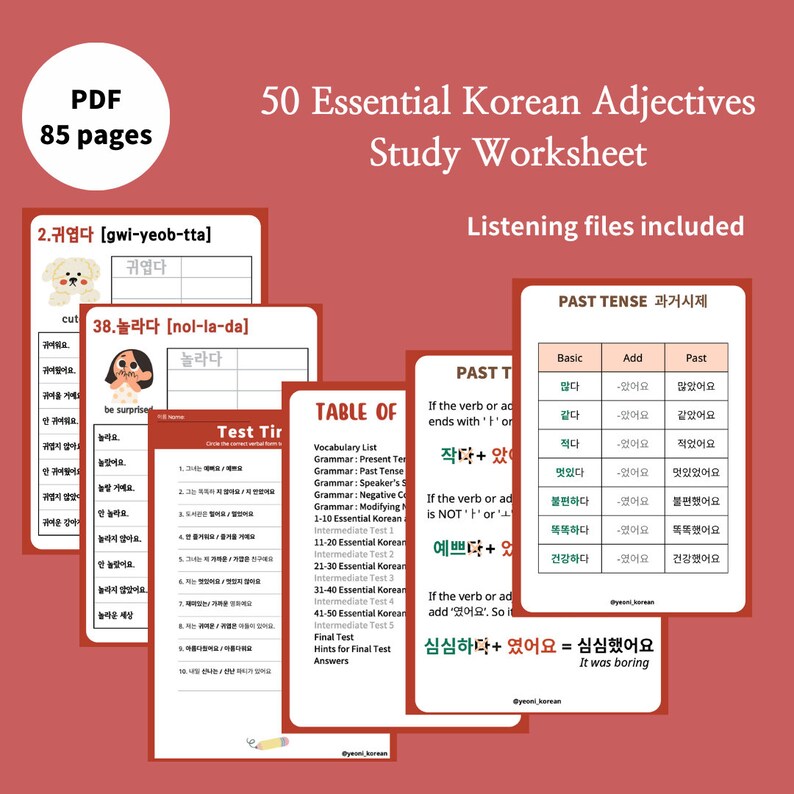 50 Essential Korean Adjectives - Etsy