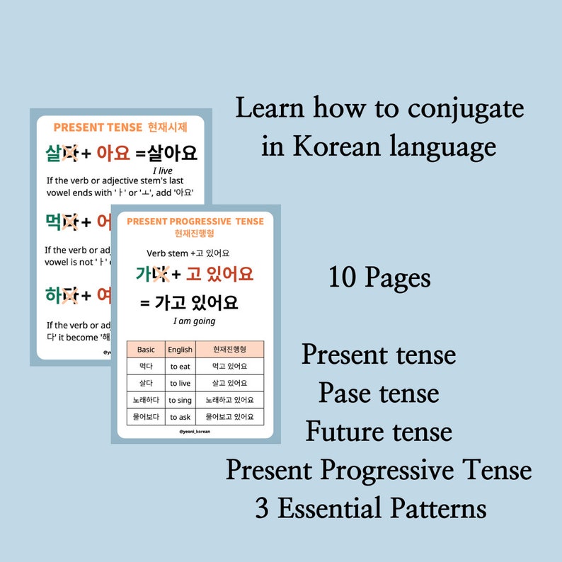 50 Essential Korean Verbs - Etsy
