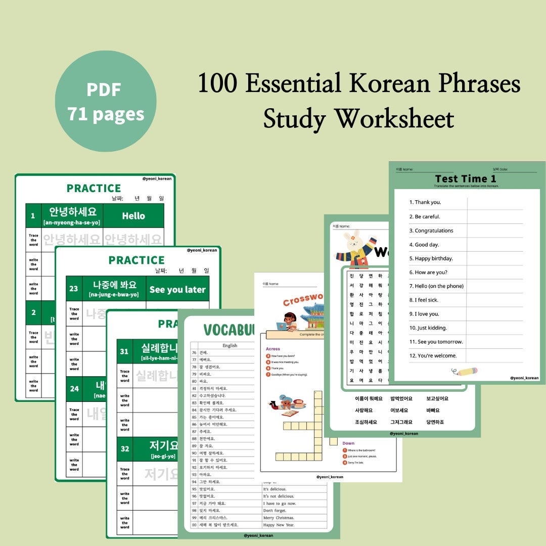 100 Essential Korean Phrases - Etsy