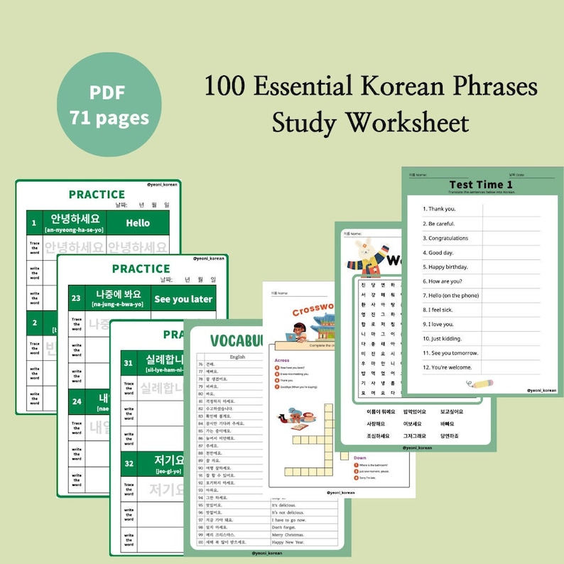 100 Essential Korean Phrases - Etsy