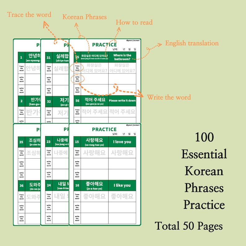 100 Essential Korean Phrases - Etsy