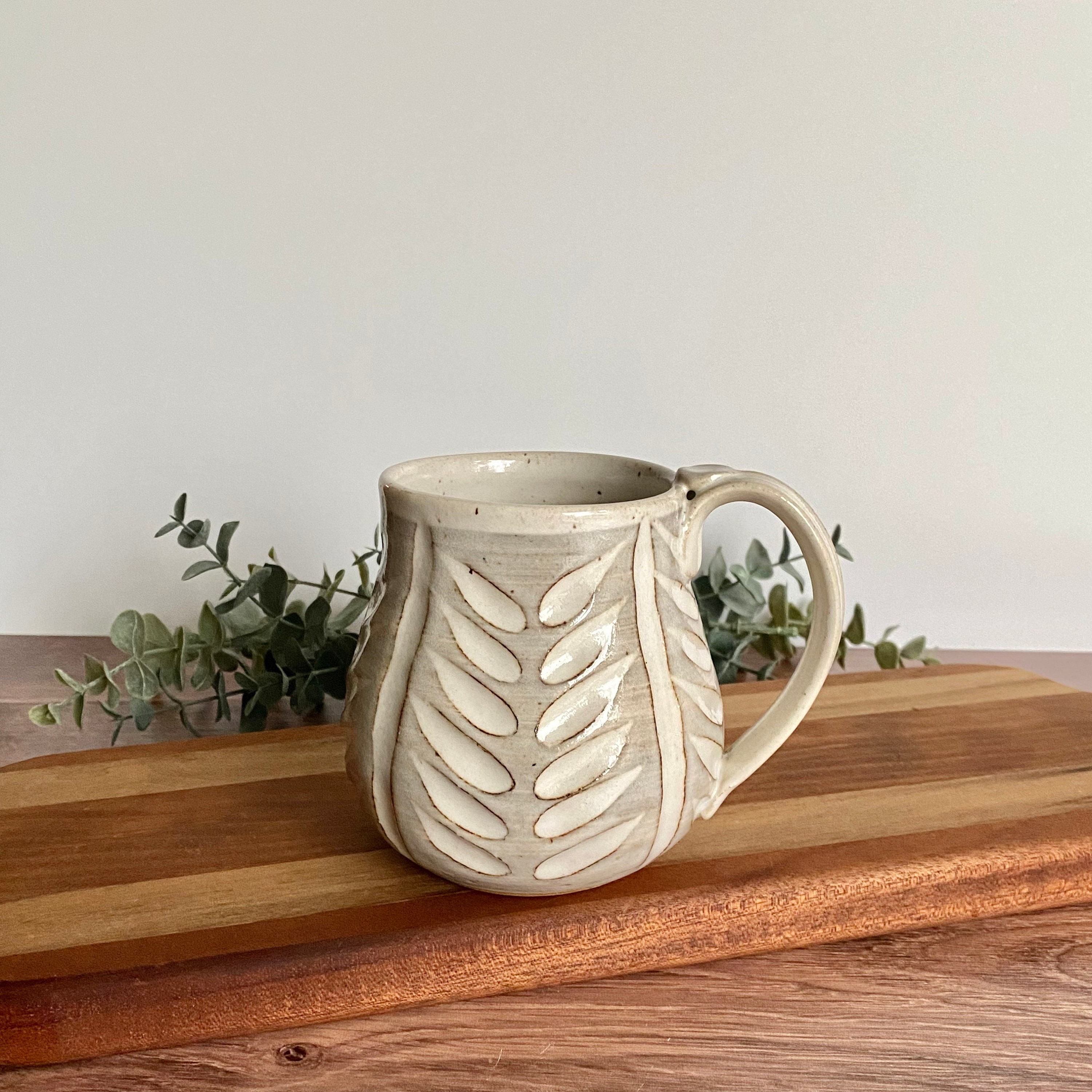 Coffee or Tea Bulb Mug | Handcarved Pottery Stoneware Mug in White - Etsy