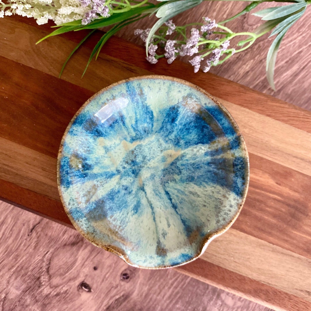 Spoon Rest Handmade Stoneware Pottery Spoon Rest in Green Splash - Etsy
