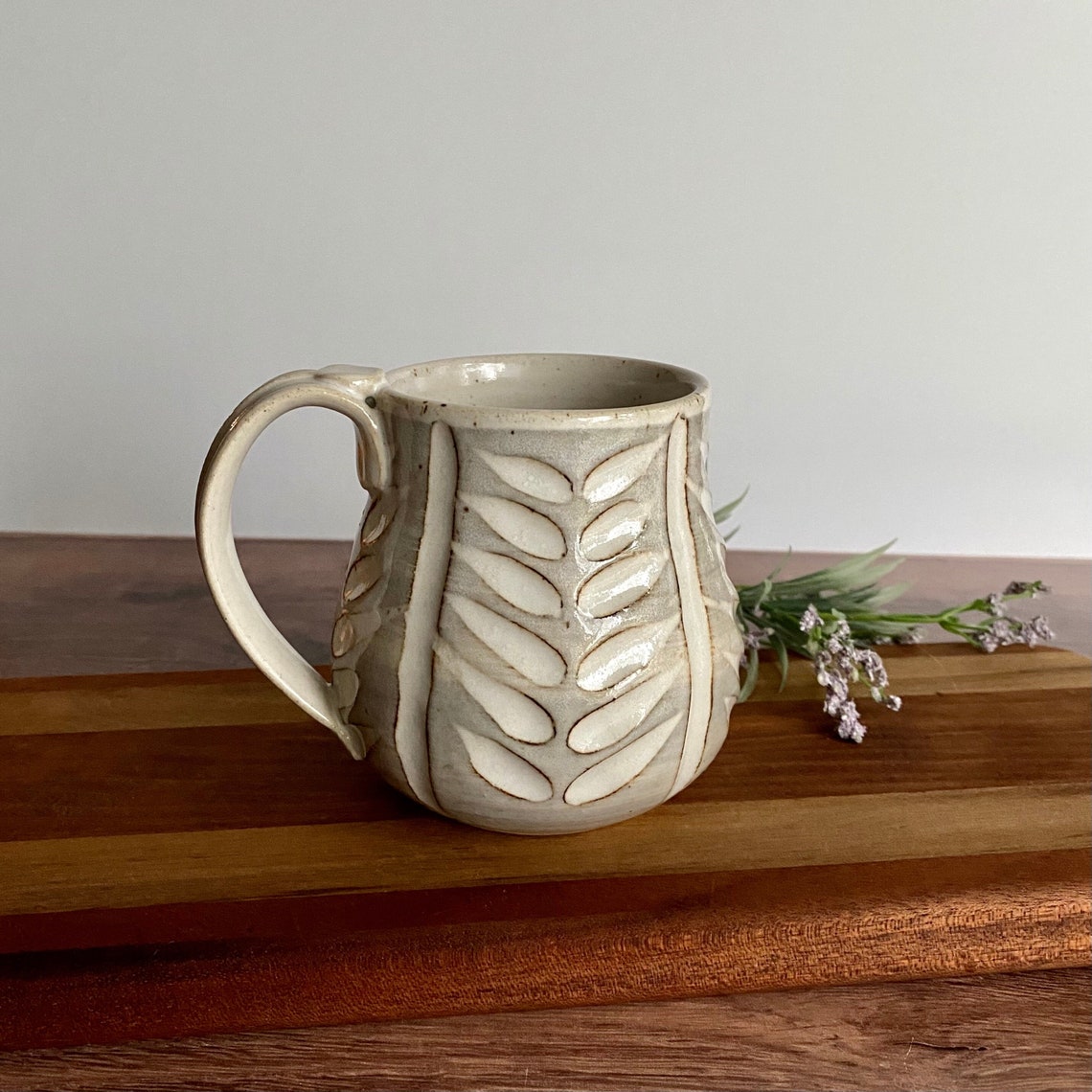 Coffee or Tea Bulb Mug | Handcarved Pottery Stoneware Mug in White - Etsy