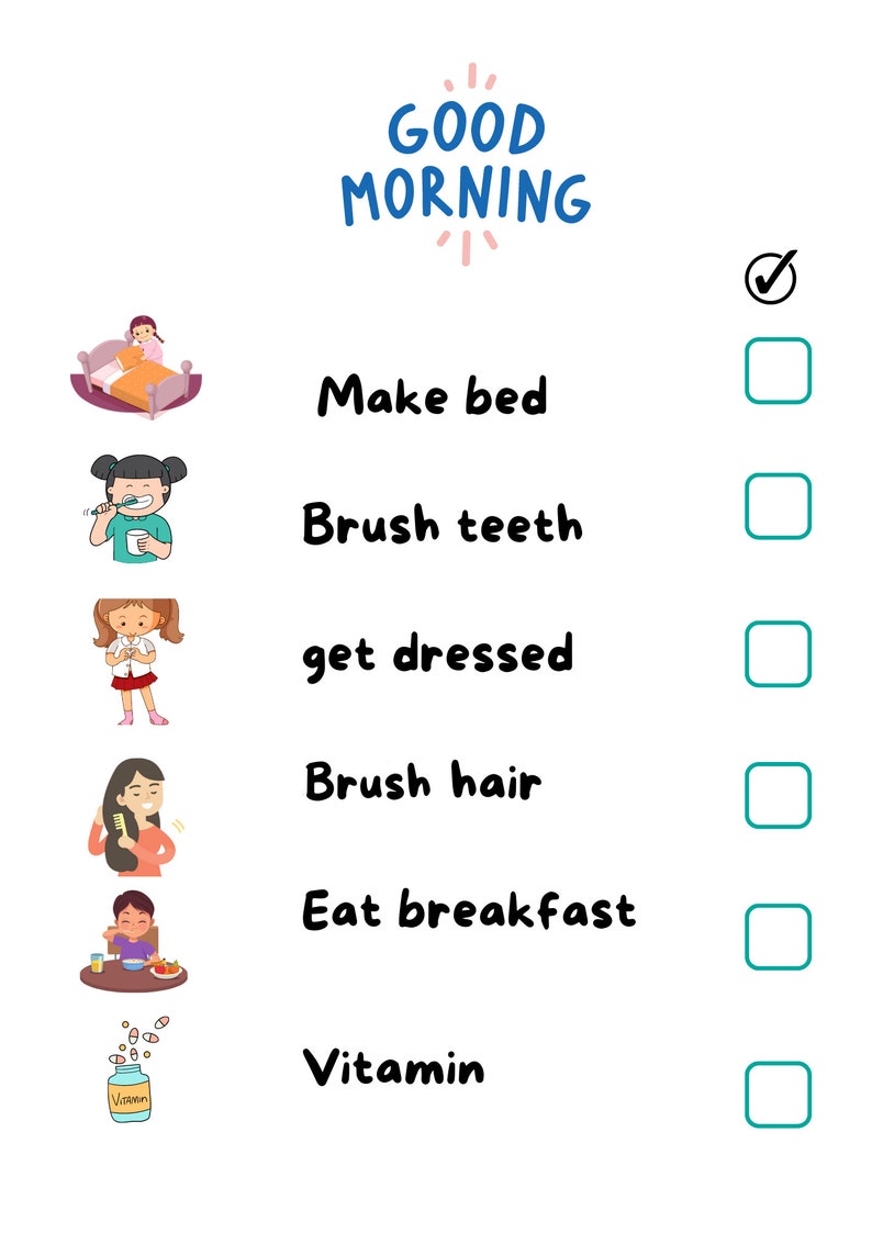 Fillable Kids Checklist, Morning Schedule, to Do List, Morning Routine ...