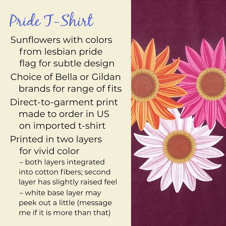 Subtle Pride Lesbian Flag Colors T-shirt, Triangle of Sunflowers on ...