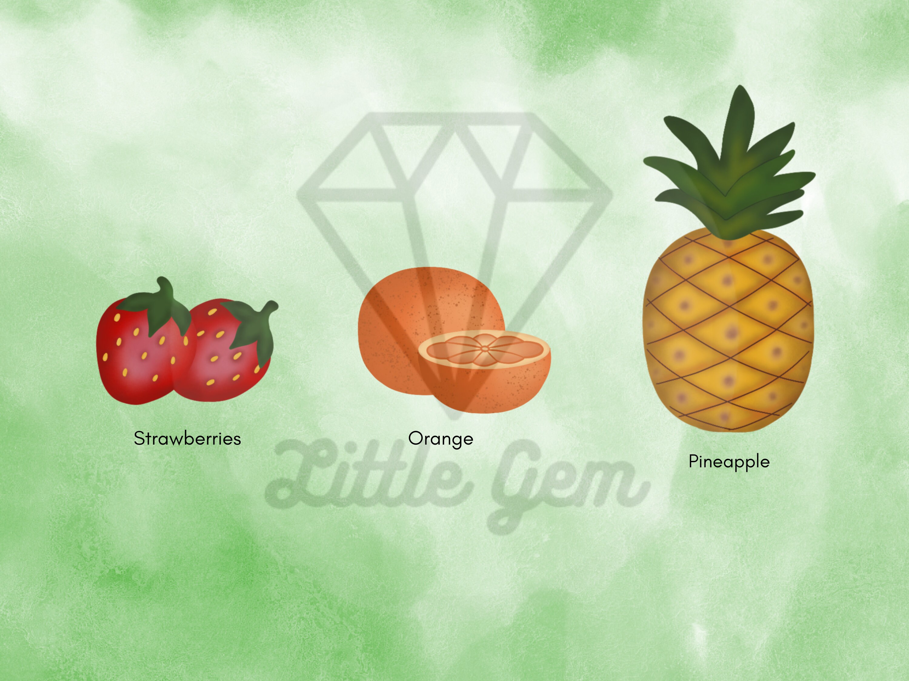 Fruit Clipart - Pineapple/strawberry/cherry/banana/orange/apple/peach ...