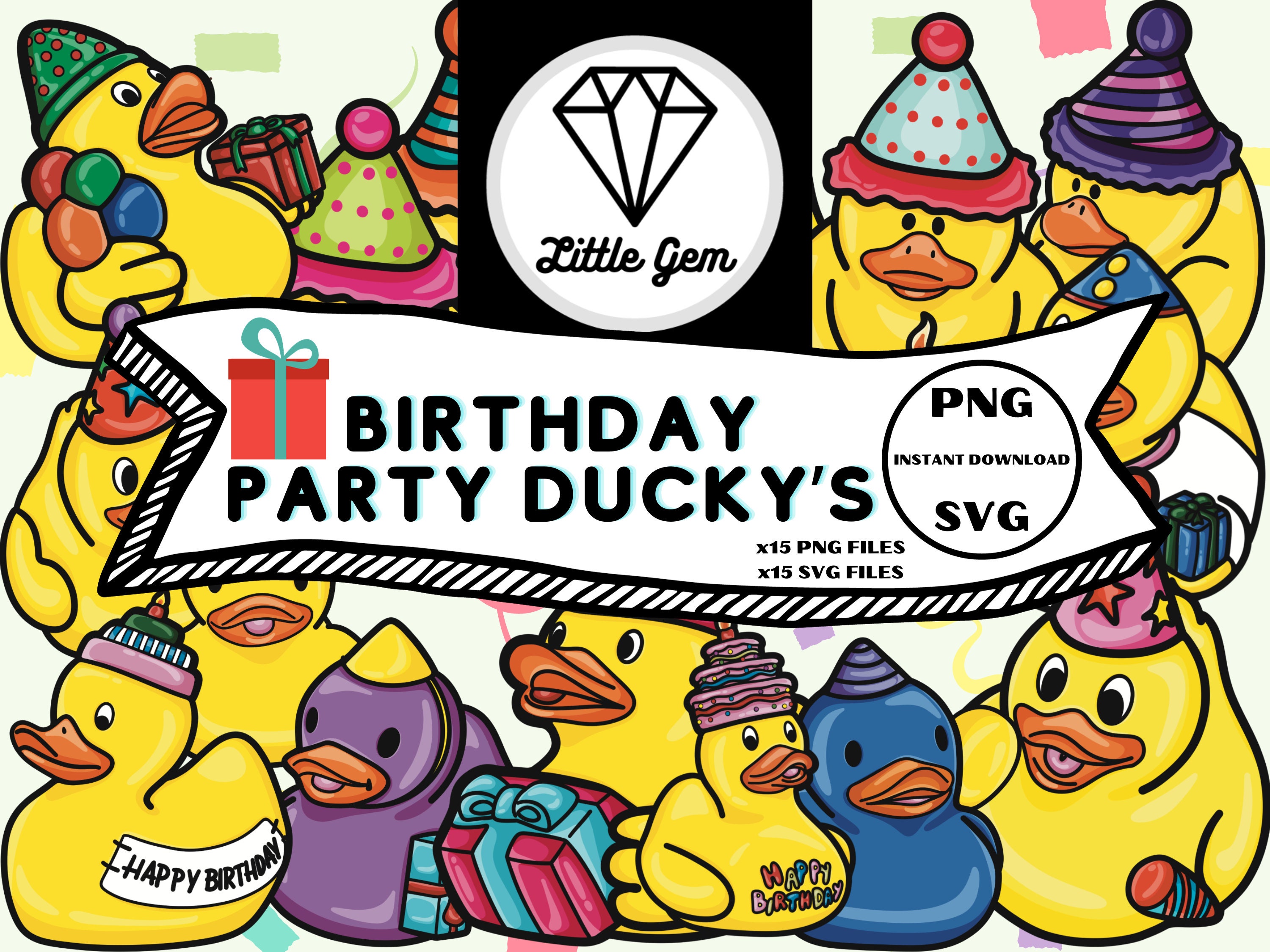 Birthday Rubber Duck Clipart X15 PNG Bundle X15 SVG Bundle Birthday ...