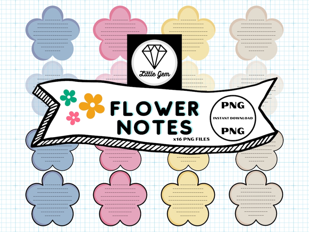 Digital Journal and Planner Flower Note Clipart - X16 PNG Bundle ...
