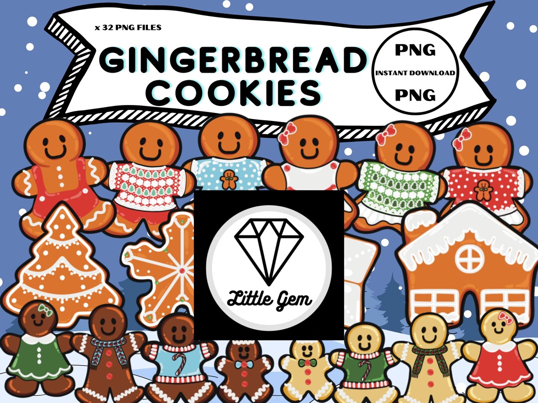 Gingerbread Cookie Clipart - X32 PNG Bundle - Christmas Cookie Bundle ...